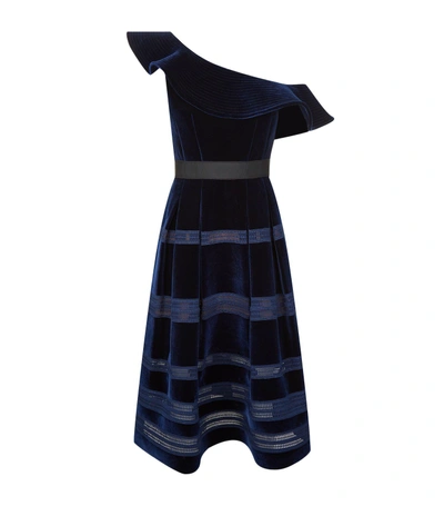 Self-portrait Off-the-shoulder Velvet Midi Cocktail Dress In Cobalt ...