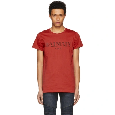 Balmain Logo Graphic Jersey T-shirt, Red | ModeSens