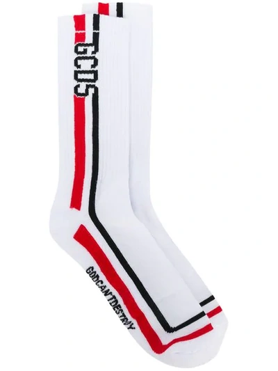 Gcds Logo Striped Long Cotton Socks In White | ModeSens