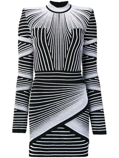 Balmain Geometric Long-sleeve Mini Dress In Black | ModeSens