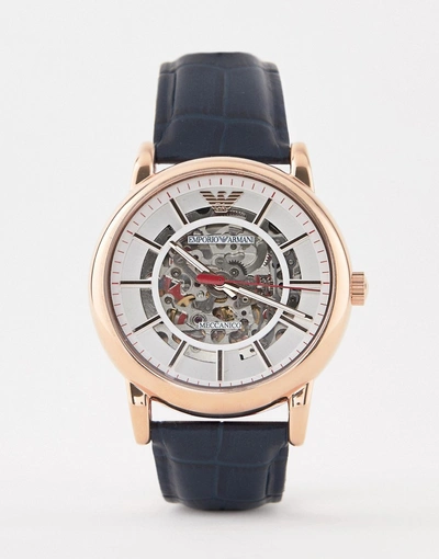 Emporio Armani Ar60009 Leather Watch In Navy 43mm - Brown | ModeSens