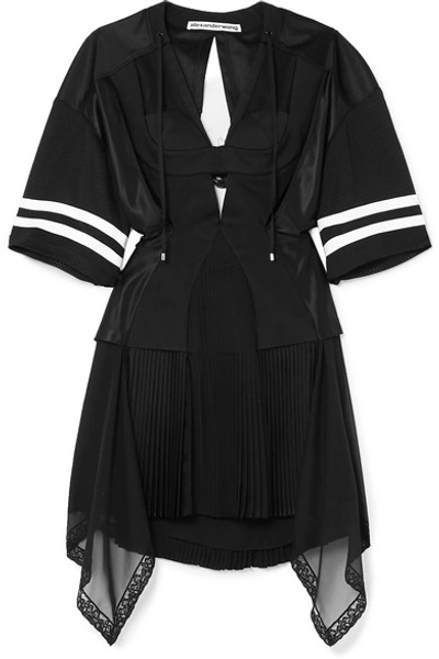 Alexander Wang Striped Cutout Pleated Mesh And Georgette Mini Dress In ...