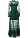 Self-portrait Sheer Long Dress In Green | ModeSens