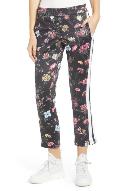 Pam & Gela Fineline Floral Side Stripe Crop Track Pants In Black | ModeSens