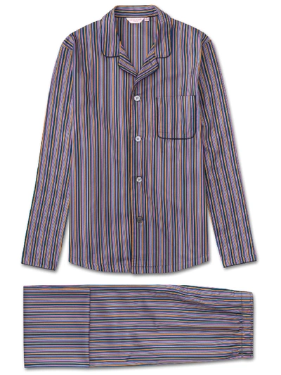 Derek Rose Men's Modern Fit Pyjamas Milly 5 Cotton Full Satin Stripe ...
