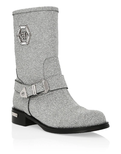 Philipp Plein Boots Mid Flat Crystal In Silver | ModeSens