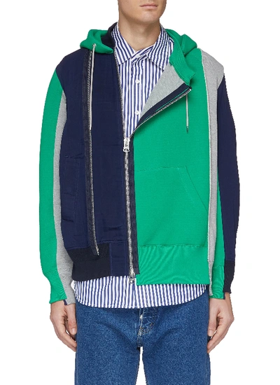 Sacai Layered Placket Colourblock Zip Hoodie | ModeSens