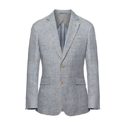 Hackett Windowpane Check Linen Blazer In Lt Gry/blue | ModeSens