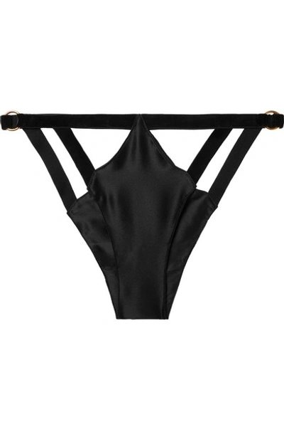 Coco De Mer Persephone Cutout Velvet-trimmed Satin Briefs In Black ...