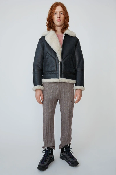 Acne Studios Ian Shearling Anthracite/white In Shearling Aviator Jacket ...