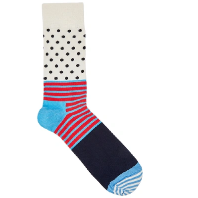 Happy Socks Stripe And Polka Dot Cotton-blend Socks In White | ModeSens