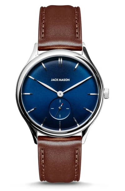 Jack Mason Ellum Heritage Slim Leather Strap Watch, 40mm In Brown/ Navy ...