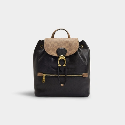 Coach Evie Backpack In Black Leather And Tan Signature Coated Canvas ...