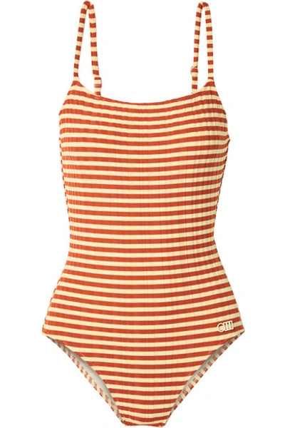 Solid & Striped Nina Striped Ribbed One Piece Swimsuit In Bronze | ModeSens
