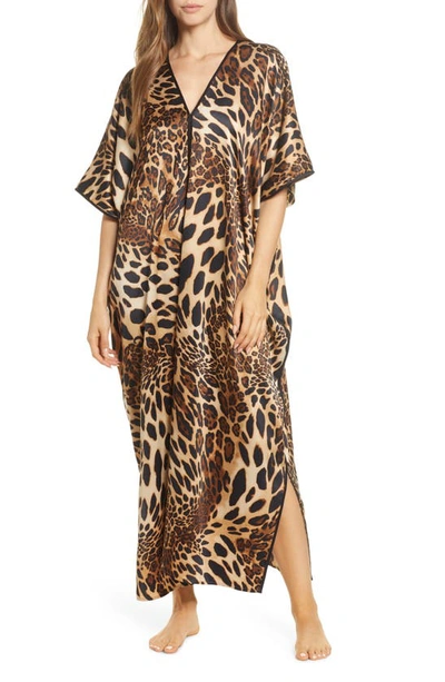 Natori Luxe Leopard Satin Caftan In Black Red Combo | ModeSens