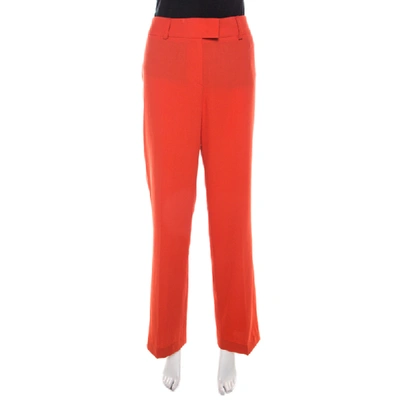 Pre-owned Escada Orange Crepe Wool Wide Leg Trousers L | ModeSens