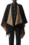 Burberry Icon Stripe Wool Cape Black Scarves | ModeSens