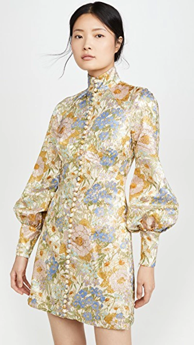 Zimmermann Super Eight Balloon-sleeve Brocade Mini Dress In Multi ...
