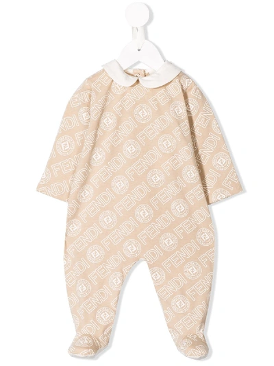 Fendi Babies' Logo Knit Pajamas In Neutrals | ModeSens