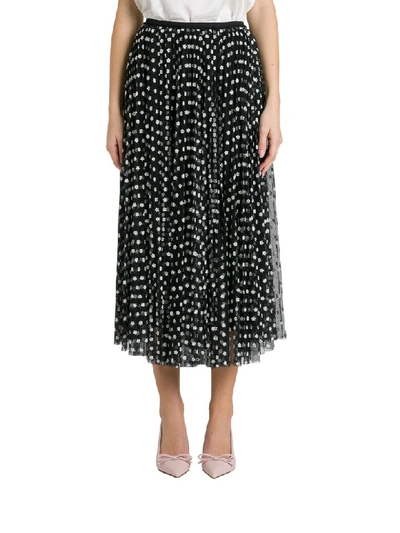 Red Valentino Floral-embroidered Tulle Midi Skirt In Black And White ...