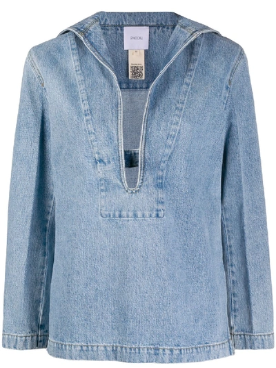 Patou Deep V-neck Denim Top In Blue | ModeSens