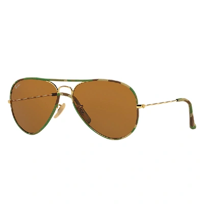 Ray Ban Aviator Full Color Sunglasses Gold Frame Brown Lenses 55-14 ...