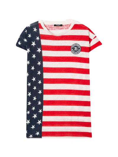 Balmain Blue And Red American Flag Teen T-shirt In Rosso/blu | ModeSens