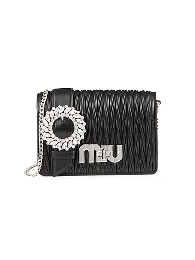 Miu Miu Crystal Buckle Matelassé Leather Crossbody Bag In Black | ModeSens