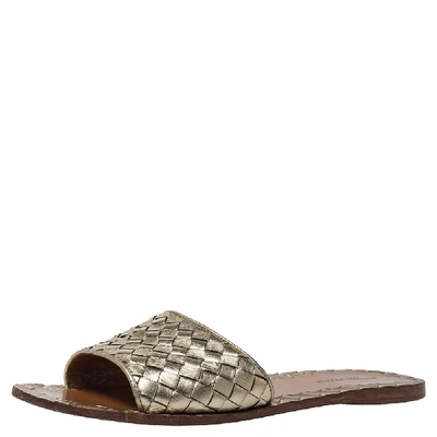 Pre-owned Bottega Veneta Metallic Gold Leather Flat Slides Size 37 ...