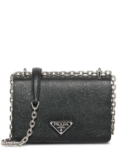 Prada Chain-link Trim Shoulder Bag In Black | ModeSens