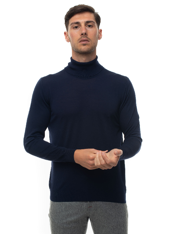 Kiton Turtleneck Pullover Blue Wool Man | ModeSens