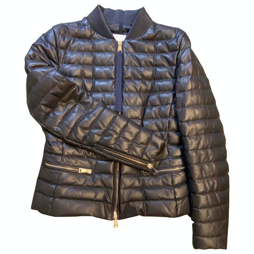 Pre-Owned Moncler Classic Navy Leather Jacket | ModeSens