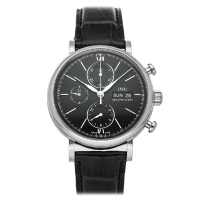 Pre-owned Iwc Schaffhausen Black Stainless Steel Portofino Chronograph ...