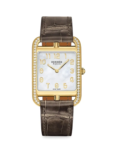 Hermes Cape Cod 37mm 18k Yellow Gold, Diamond & Alligator Strap Watch ...