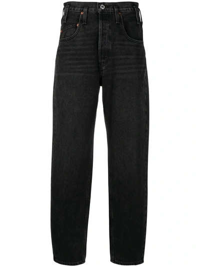 Re/done 80s Peg Leg Faded High-rise Tapered Jeans In 7 Black | ModeSens