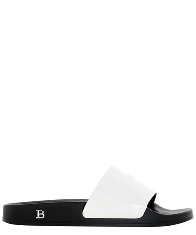 Balmain Embossed Logo Sliders In White | ModeSens