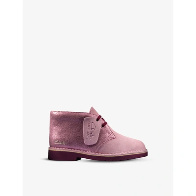 Clarks Girls Pink Leather Kids Desert Boot 2 Glitter Leather And Suede ...