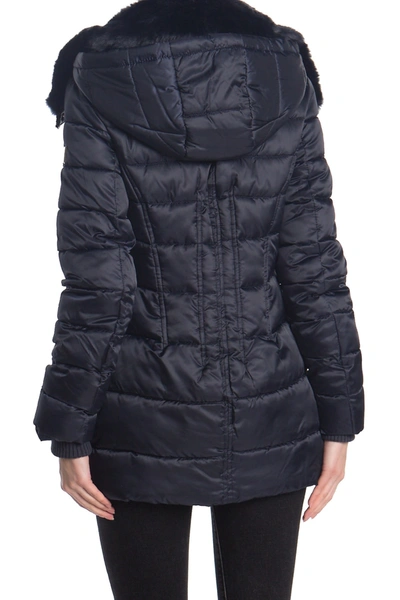 Nine West Faux Fur Trim Hood Quilted Puffer Jacket In Navy | ModeSens