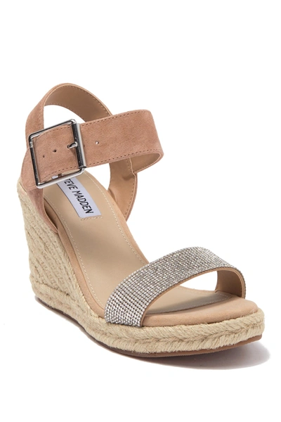 Steve Madden Maya Embellished Leather Wedge Sandal In Rhinestone | ModeSens