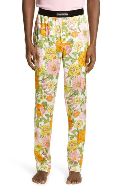 Tom Ford Velvet Trimmed Printed Stretch Silk Satin Pyjama Trousers In