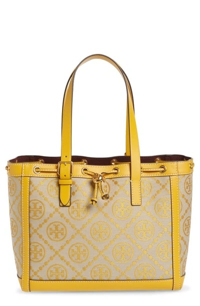 Tory Burch T Monogram Jacquard Drawstring Tote In Gold Finch | ModeSens