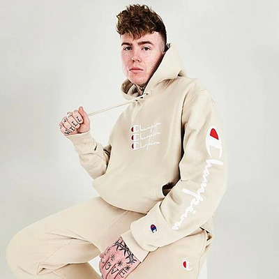 Champion Men's Reverse Weave Triple Script Logo Hoodie In Pebblestone ...