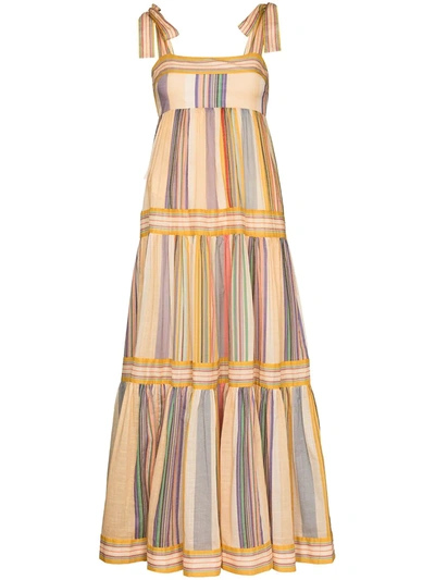 Zimmermann Mae Stripe Tiered Midi Sundress In Gelb | ModeSens