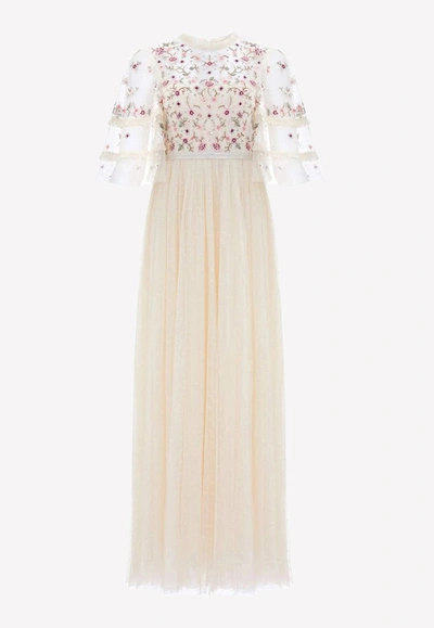 Needle & Thread Elsie Ribbon Bodice Tulle Maxi Dress In White | ModeSens