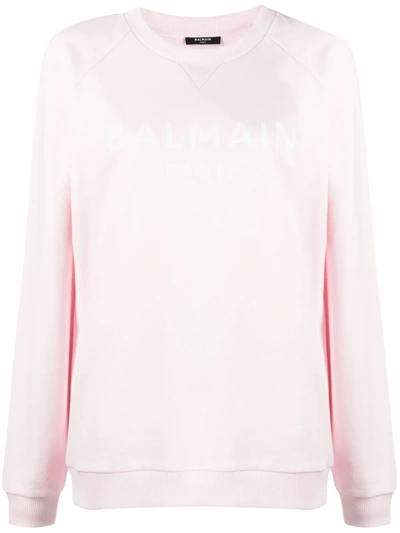 Balmain Logo Printed Organic Cotton Sweatshirt In Pink | ModeSens