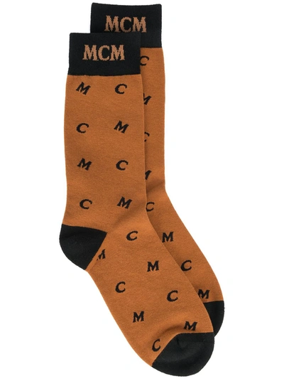 Mcm Monogram Logo-intarsia Knitted Ankle Socks In Brown | ModeSens