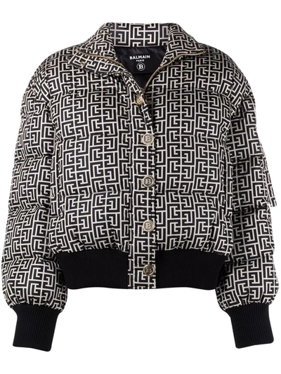Balmain Monogram-print Puffer Jacket In Black | ModeSens