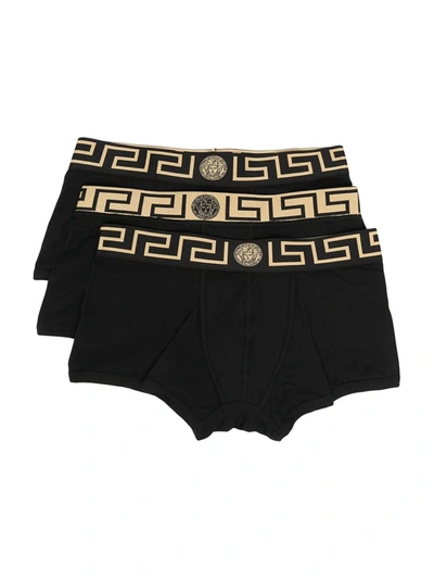 Versace Logo-waistband Set Of Three Boxer Shorts In Black | ModeSens