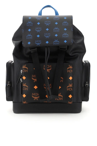 Mcm Two-tone Monogram Print Brandenburg Backpack In Black,orange,blue ...