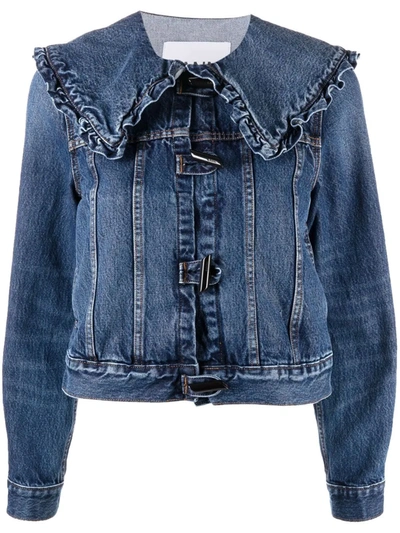 Ganni Ruffle-collar Denim Jacket In Tint Wash | ModeSens